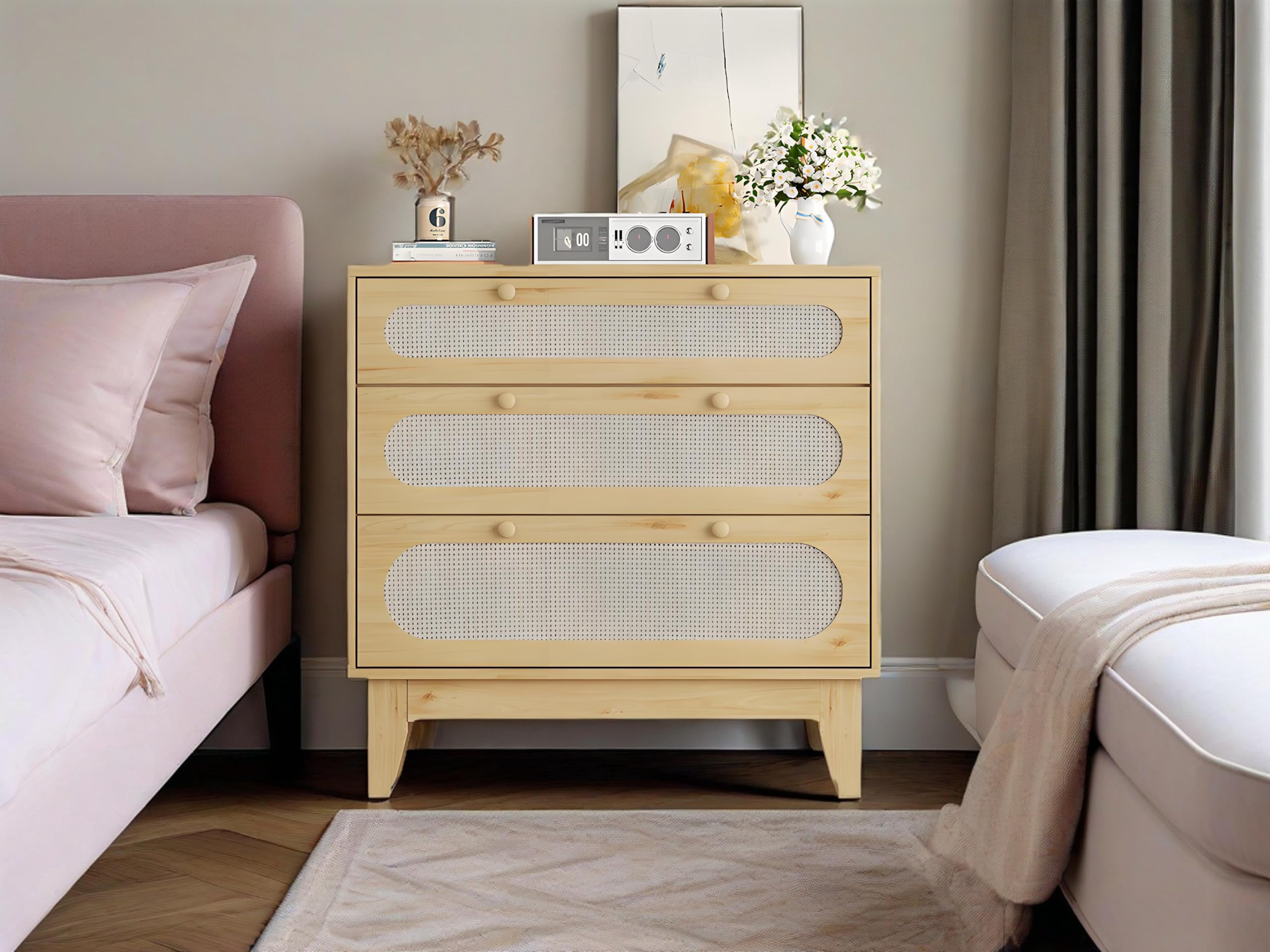 Accreate Rattan 3-Drawer Dresser for Bedroom – Natural Modern Closet ...