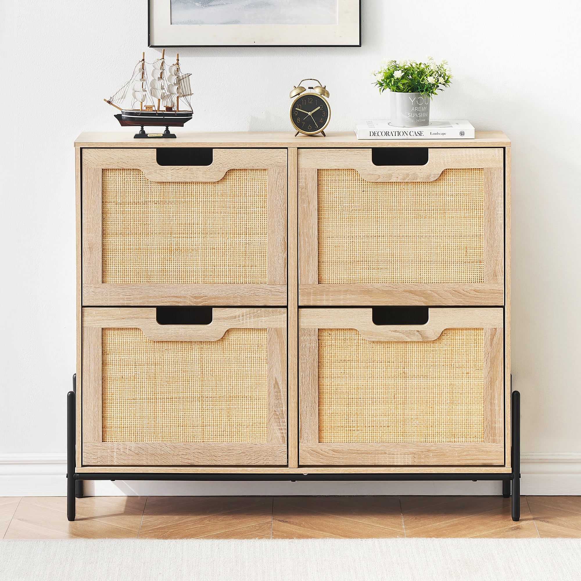 Accreate Rattan Shoe Storage Cabinet - Entryway Shoe Cabinet with 4 ...