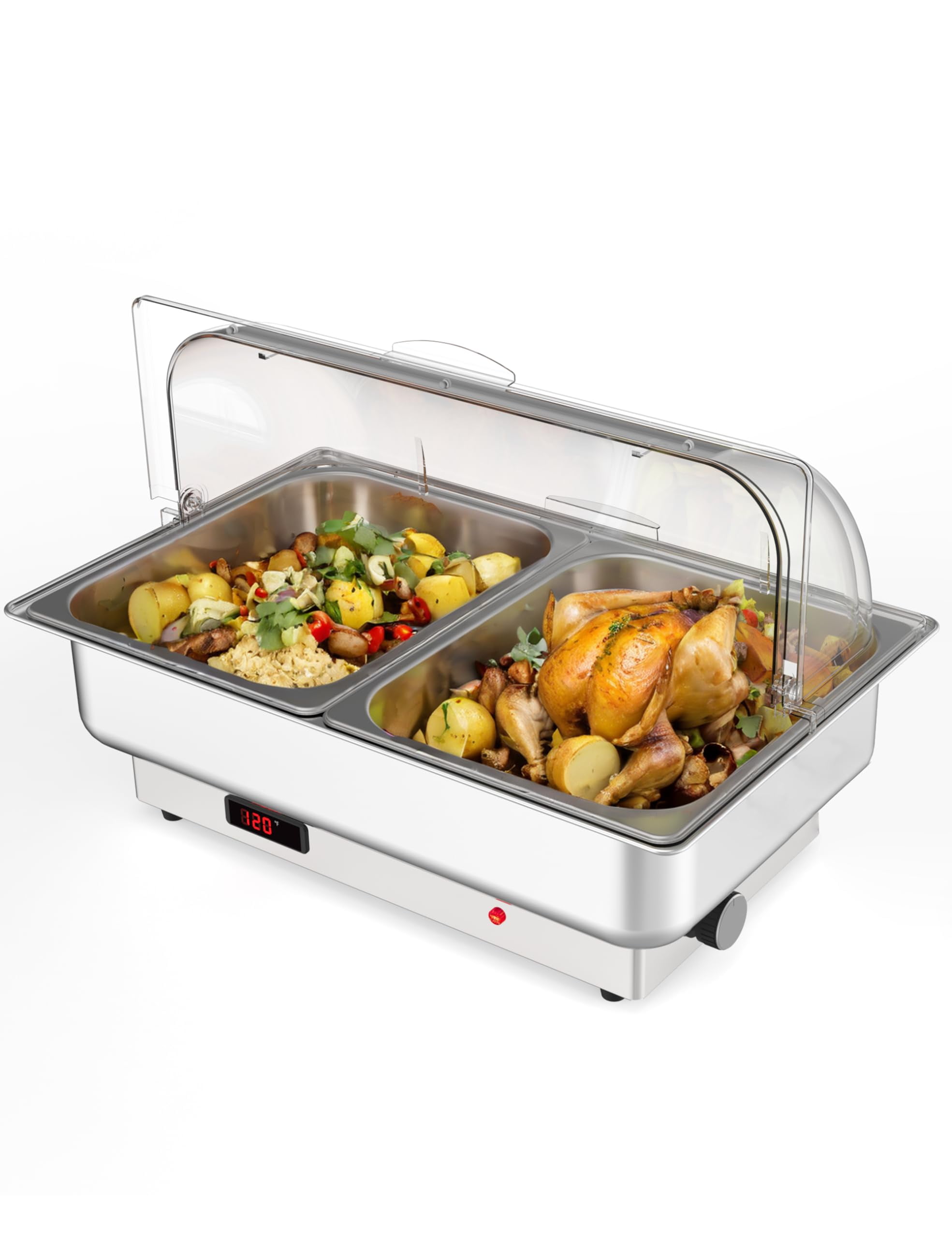 Accreate Rectangular Chafing Dish Electric Buffet Set with Temperature Control, 2 x 4.5QT Half ...