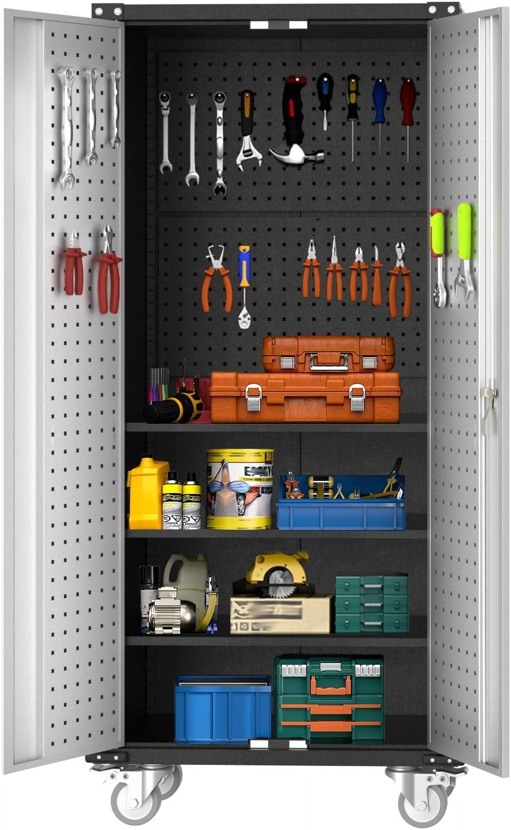 Accreate Rolling 72" Steel Storage Cabinet with Pegboard and Lockable ...