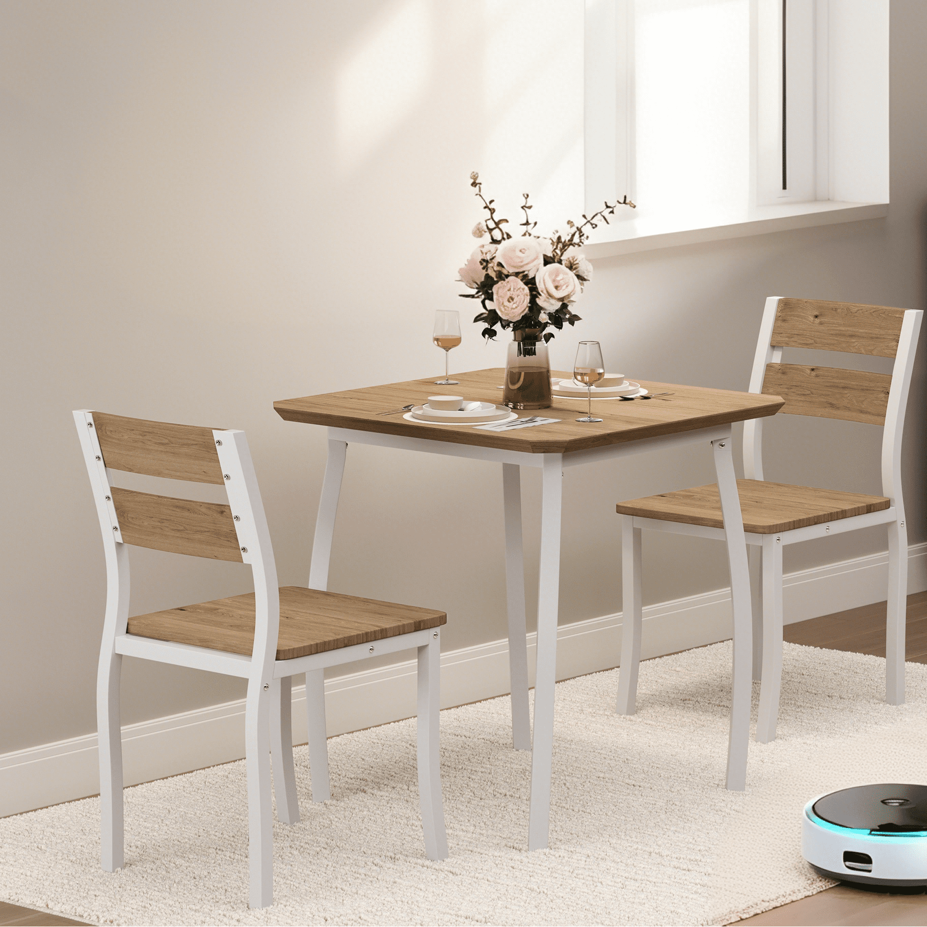 Accreate Space Saving Dining Set for 2, Modern Table and 2 Chairs, Wood ...