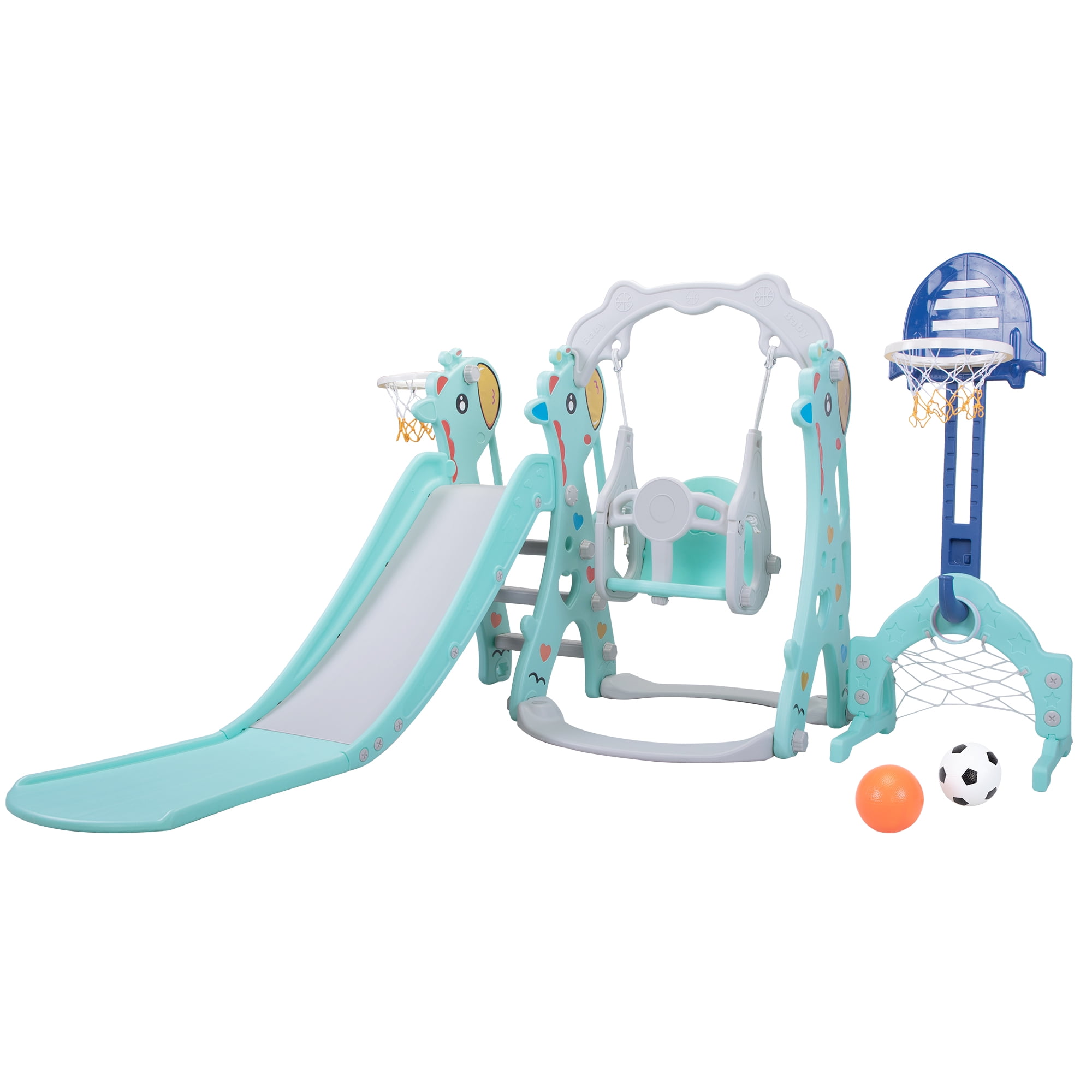 Accreate Swing Sets for Backyard, 5 In 1 Swing Sets with Slide & Swings ...