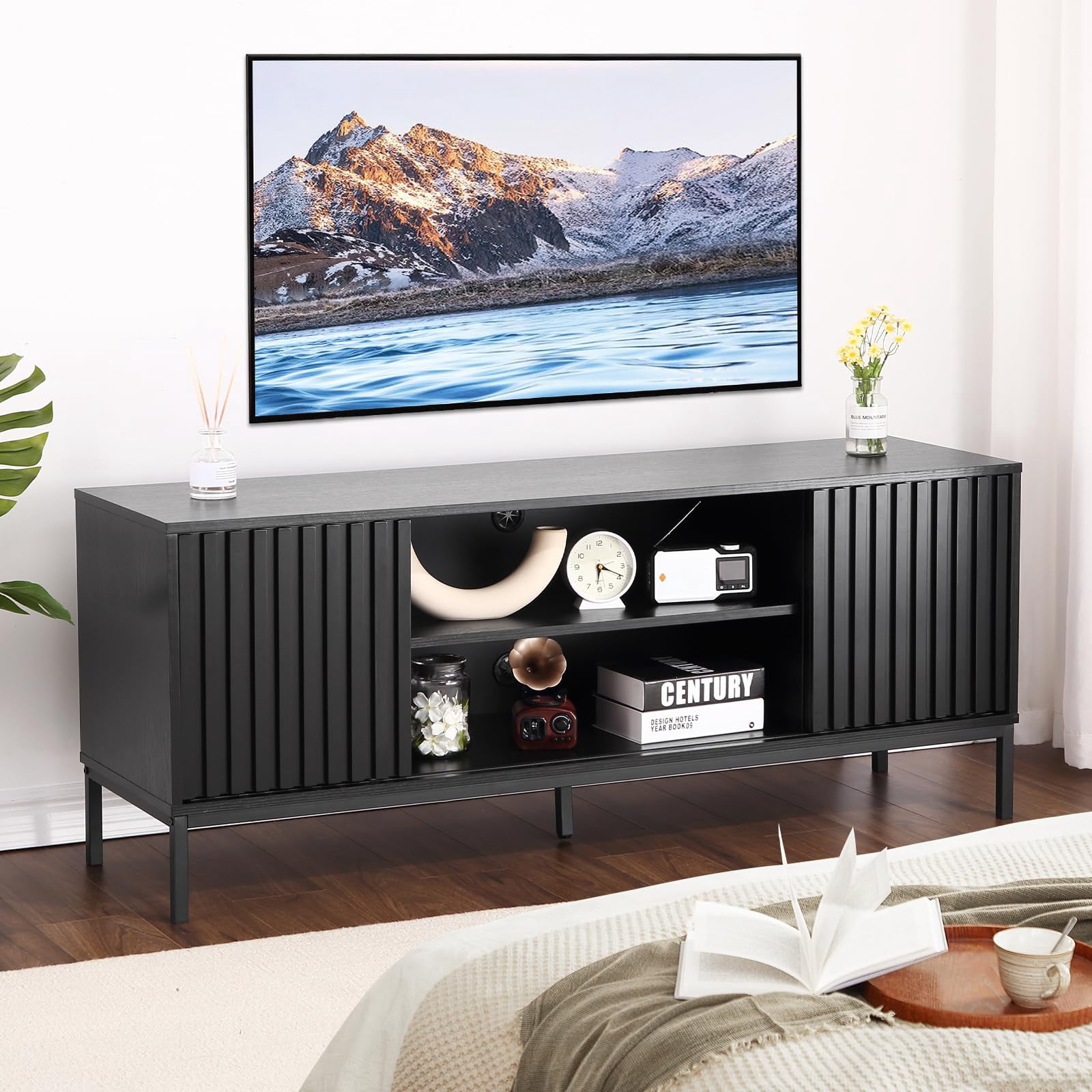 Accreate TV Stand for 55/65 inch TV, Rustic Modern Industrial ...