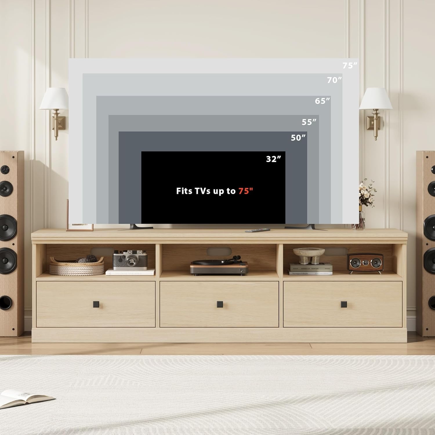 Accreate TV Stand for 75 Inch TV, Mid-Century Modern Entertainment ...