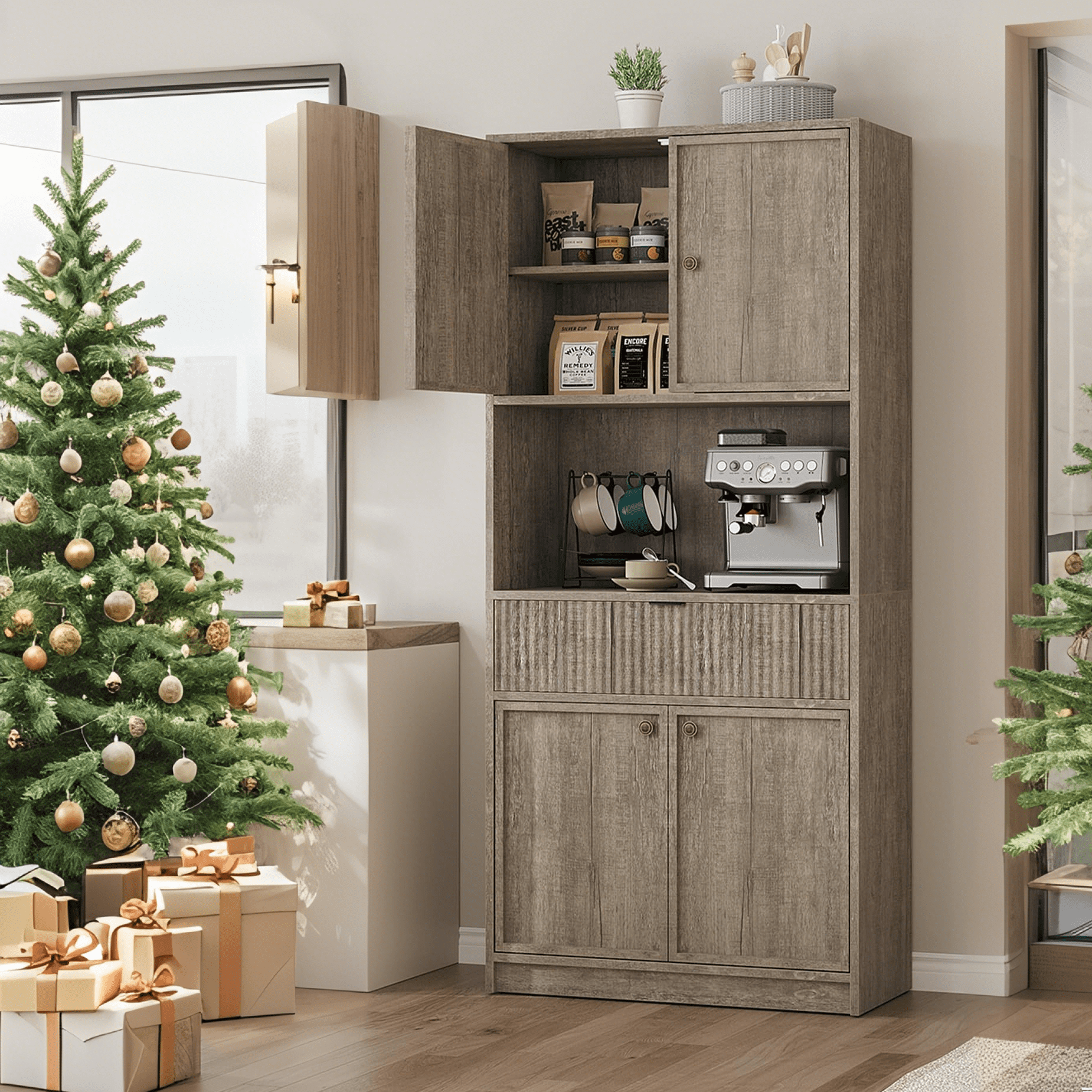 Accreate Tall Kitchen Pantry Cabinet, 70" Freestanding Storage Hutch ...