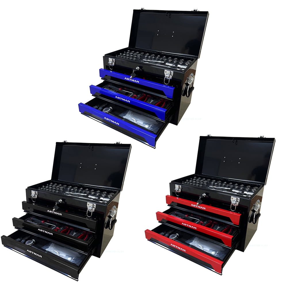 Accreate Tool Box With 3 Drawers Tool Set Locking Portable Tool Chest ...