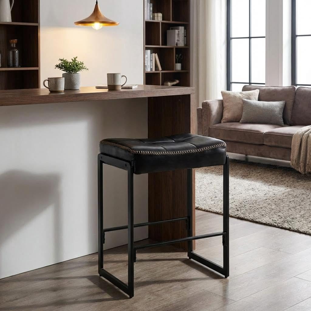 Accreate Waxed Leather Bar Stool, Modern Adjustable Stool with Soft ...