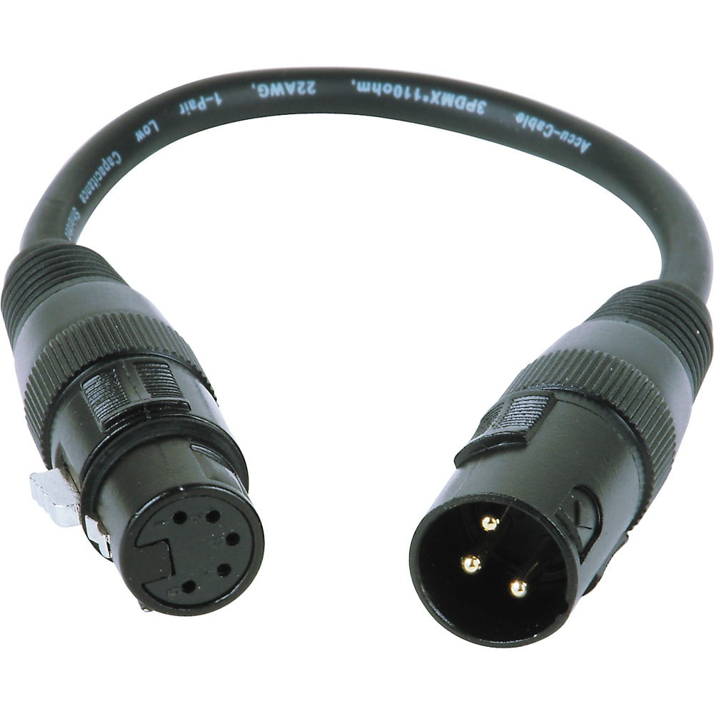 American DJ Accu-Cable 1' 3-Pin XLR Male to 5-Pin XLR Female DMX ...
