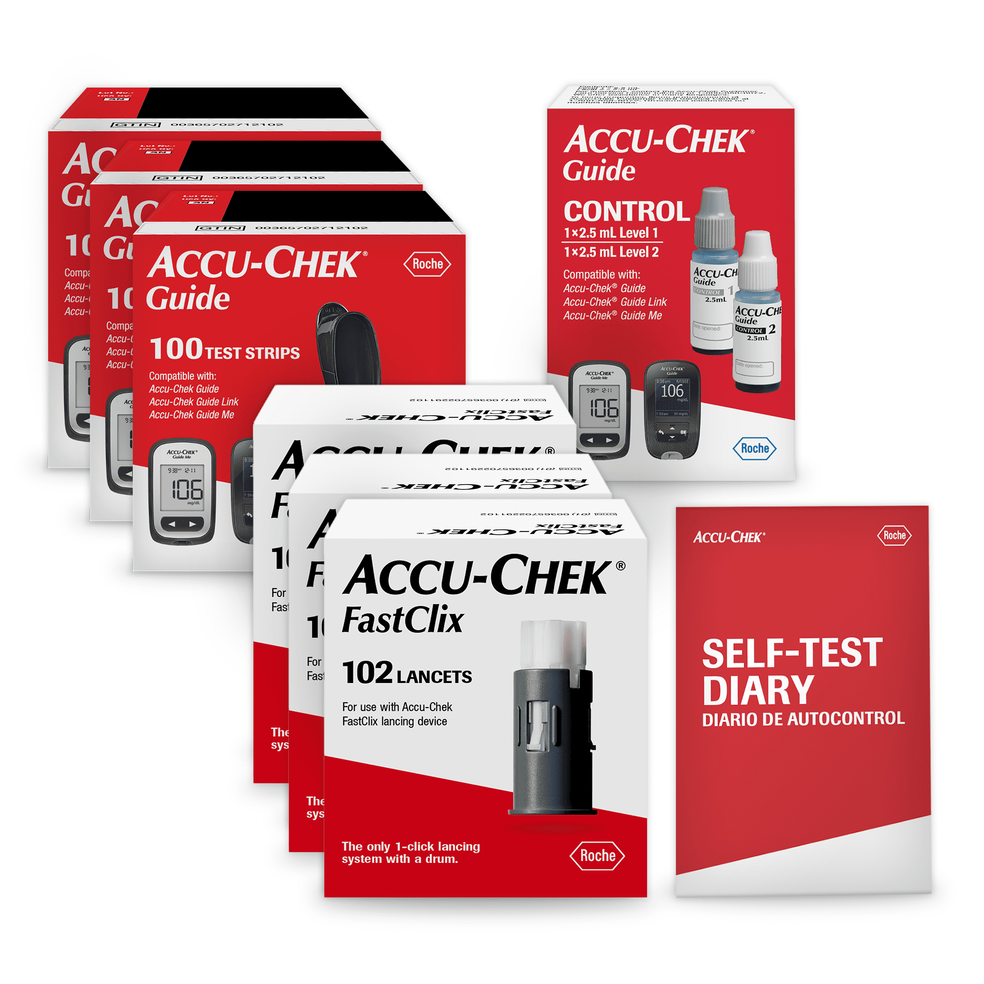 Accu-Chek Diabetes Blood Sugar Test Kit: FastClix Lancets, Guide Test ...