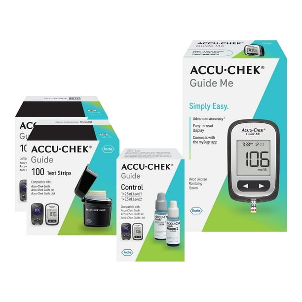 Accu-Chek Glucometer Kit: Guide Me Meter, 200 Test Strips, Control ...