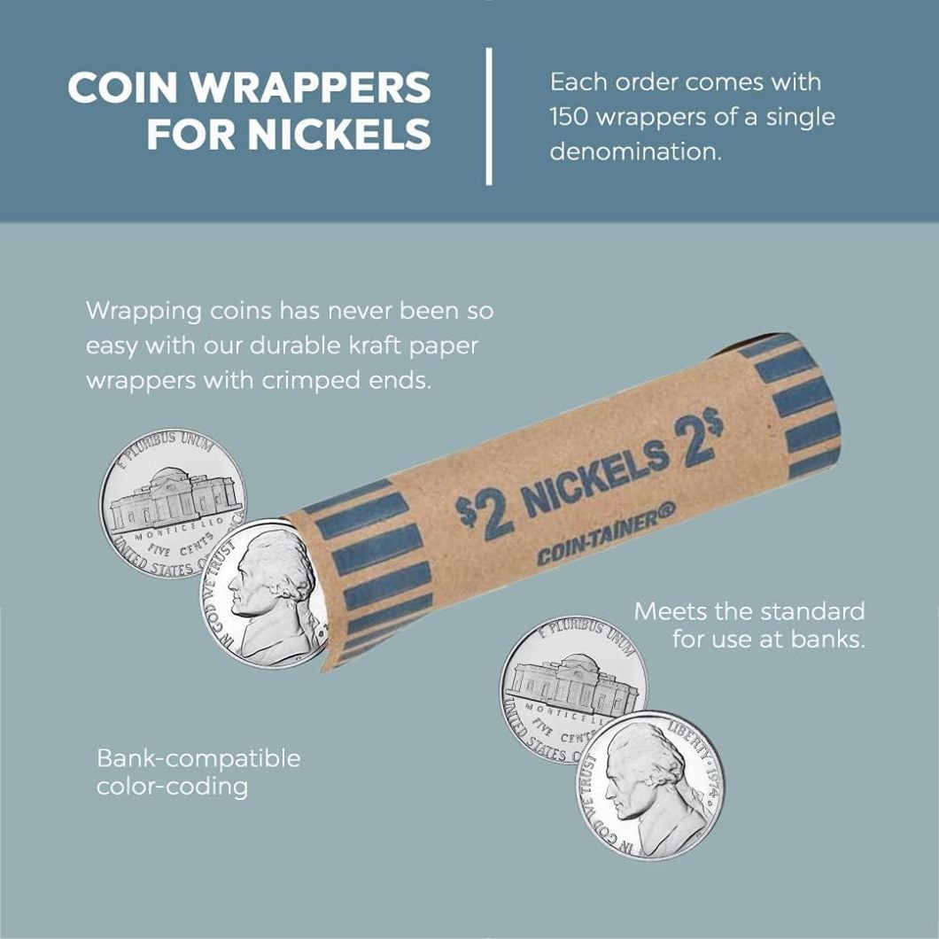 AccuBANKER 150 Count Coin Wrappers - Crimped End Kraft Paper, Bank ...