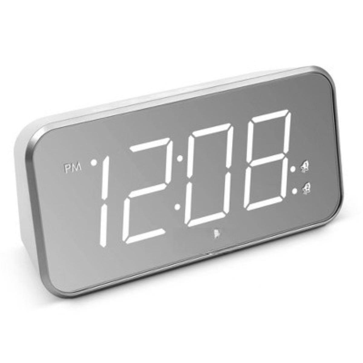 AccuSet Jumbo Mirror Display Alarm Clock White Modern Bedside LED Clock ...