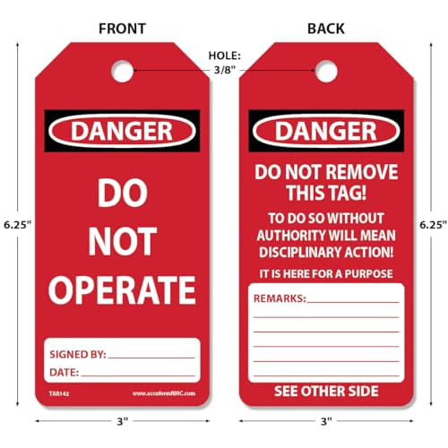 Accuform 250 "Danger DO NOT Operate" Tags by-The-Roll, US Made OSHA ...