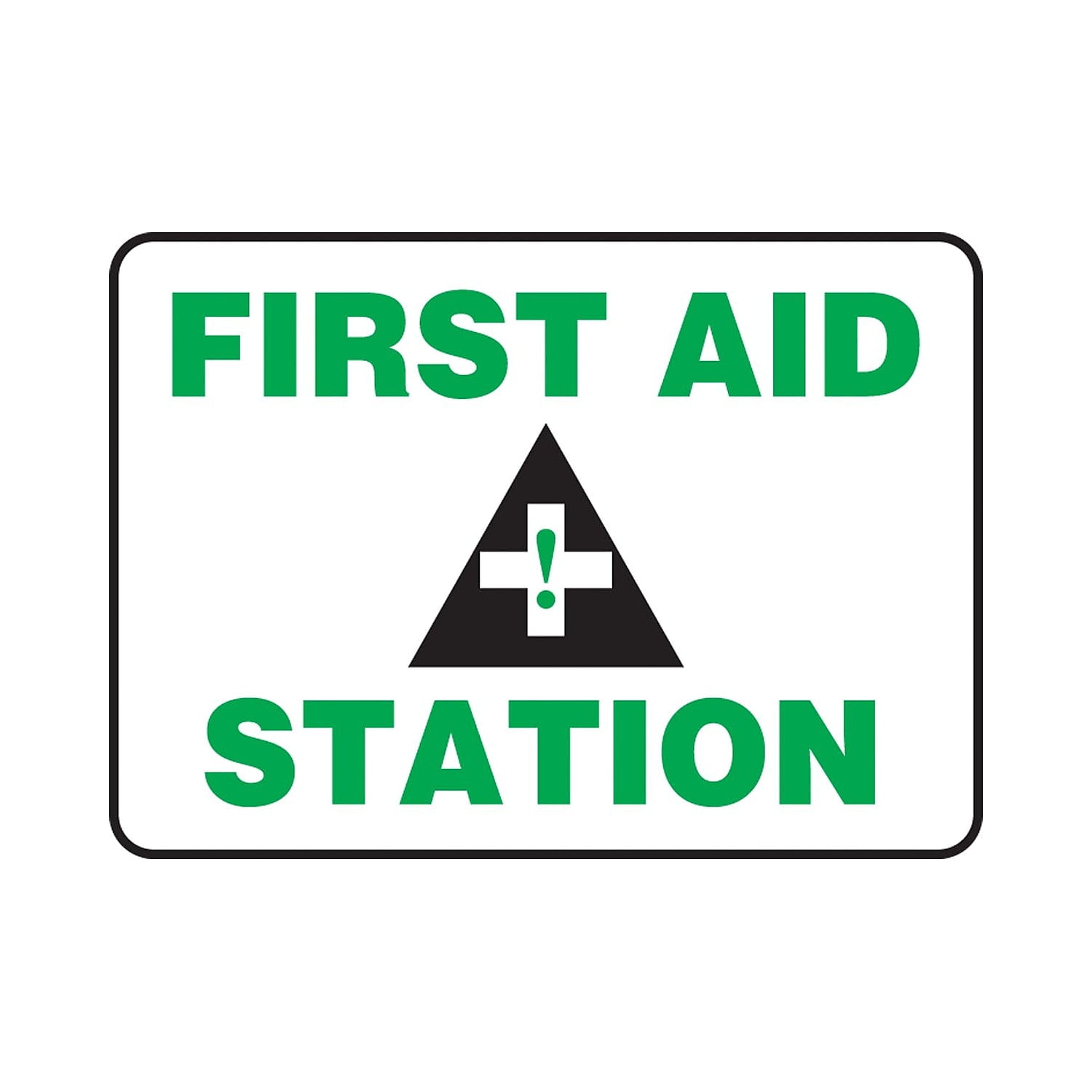 Accuform 7" x 10" Plastic Safety Sign "FIRST AID STATION" Green/Black ...