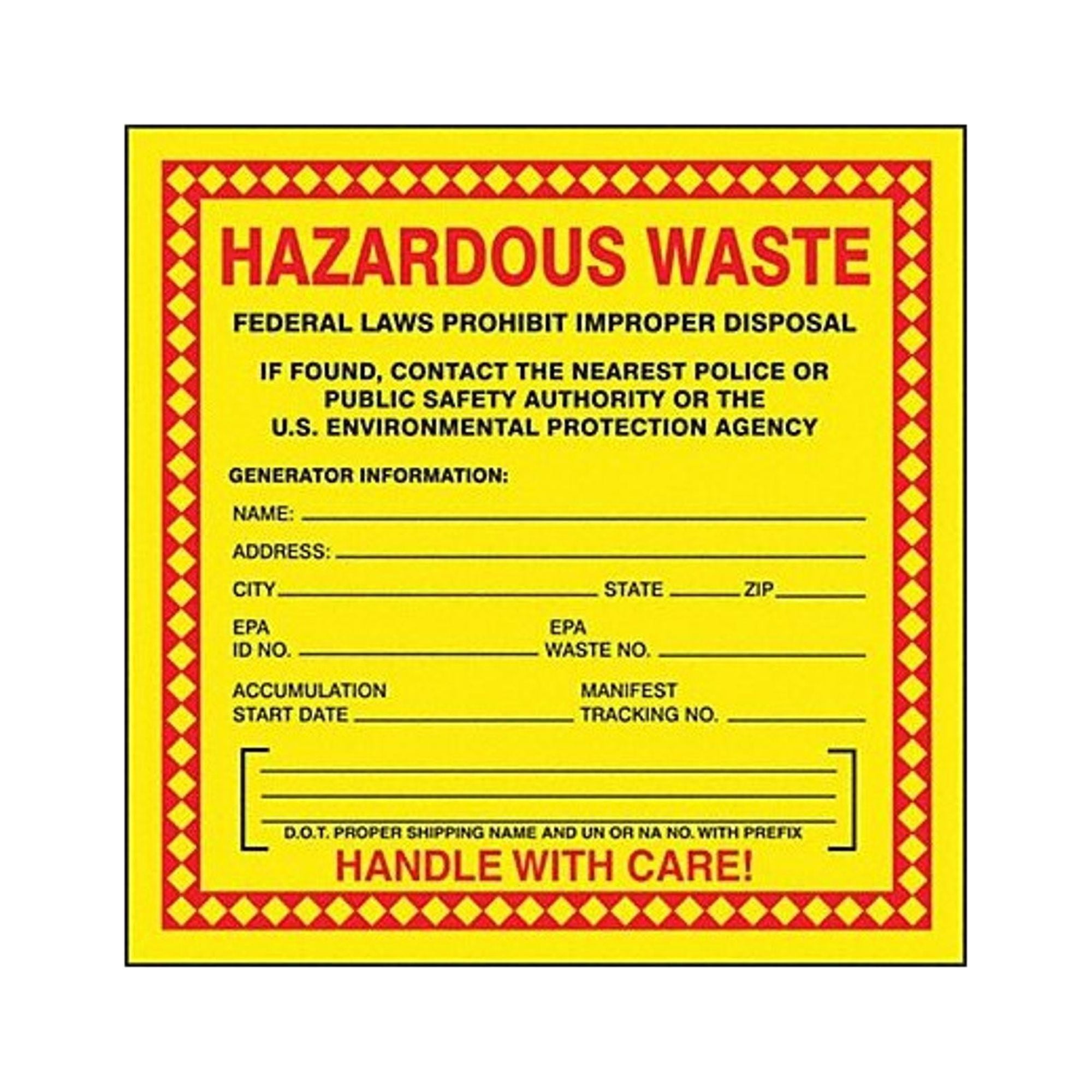 Accuform DOT Handling Label,Waste,6" Label W,PK25 MHZW20PSP - Walmart.com