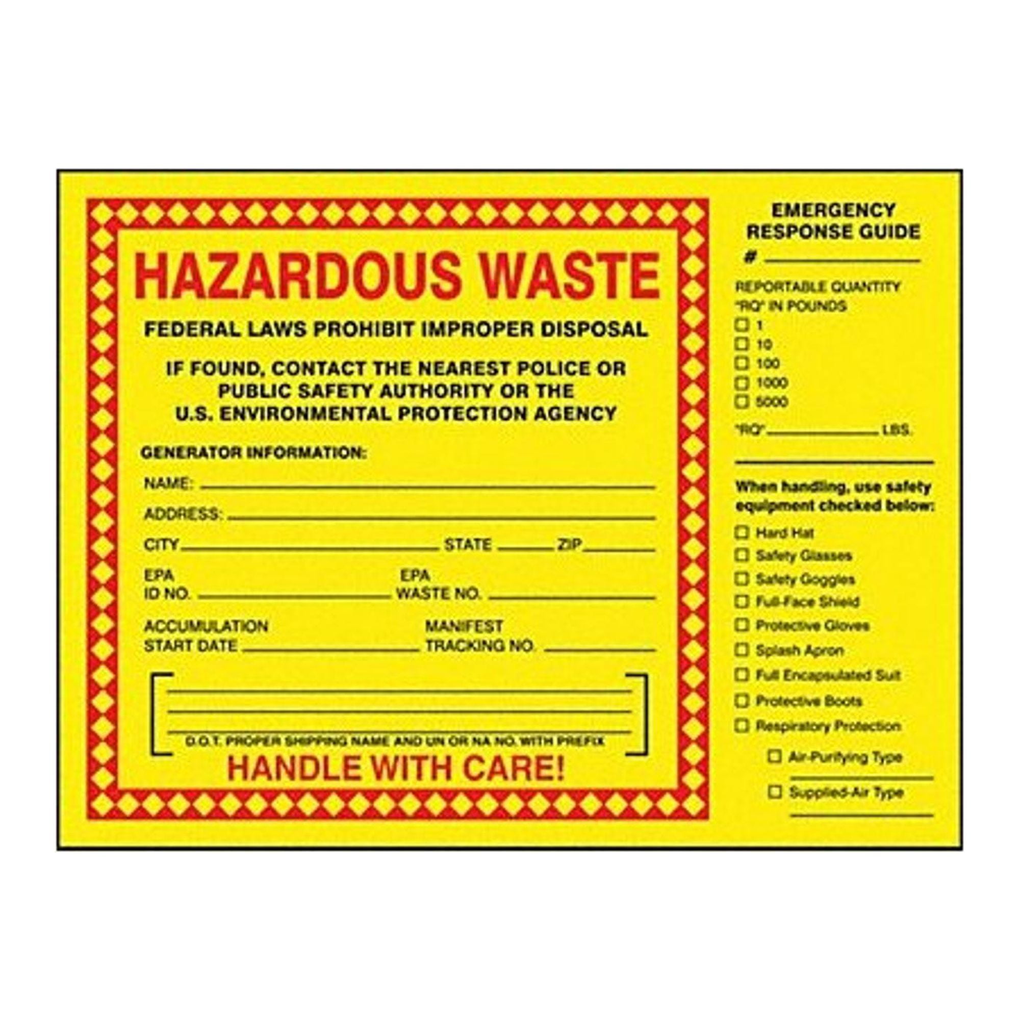 Accuform DOT Handling Label,Waste,8" Label W,PK25 MHZW27EVP - Walmart.com