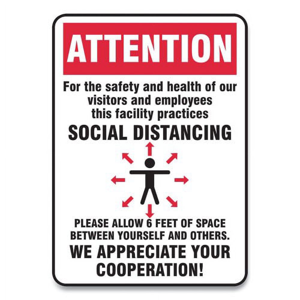1PC Accuform Social Distance Signs, Wall, 10 x 14, Visitors and ...