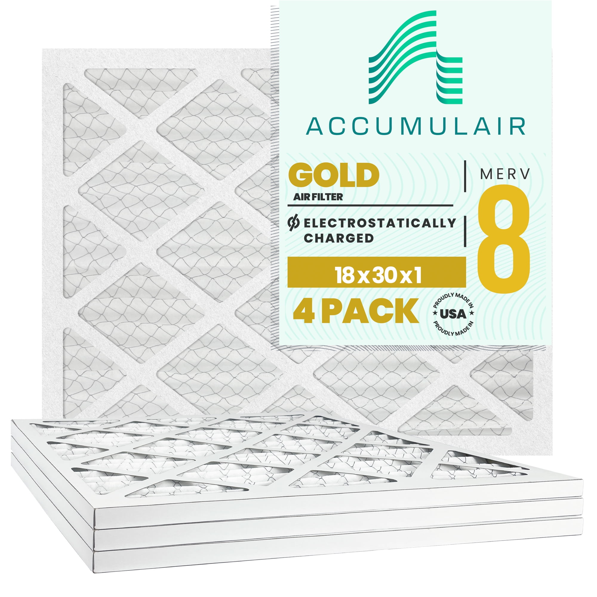 Accumulair Gold 18x30x1 MERV 8 Air Filter (4 Pack) - Walmart.com