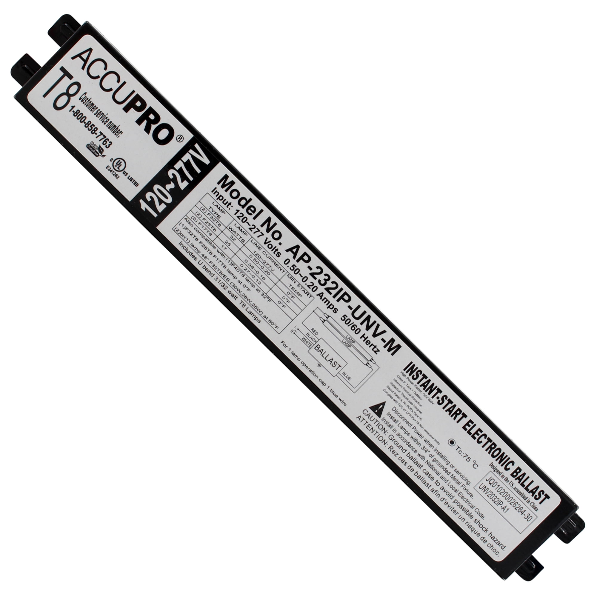 Accupro AP-232IP-UNV-M Fluorescent Ballast, 2-Lamp, 32W, T8 F32T8, 120 ...