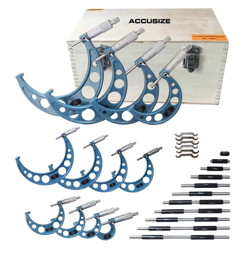 Accusize 0-300 mm Metric 12 Pc Precision Outside Micrometer Set ...