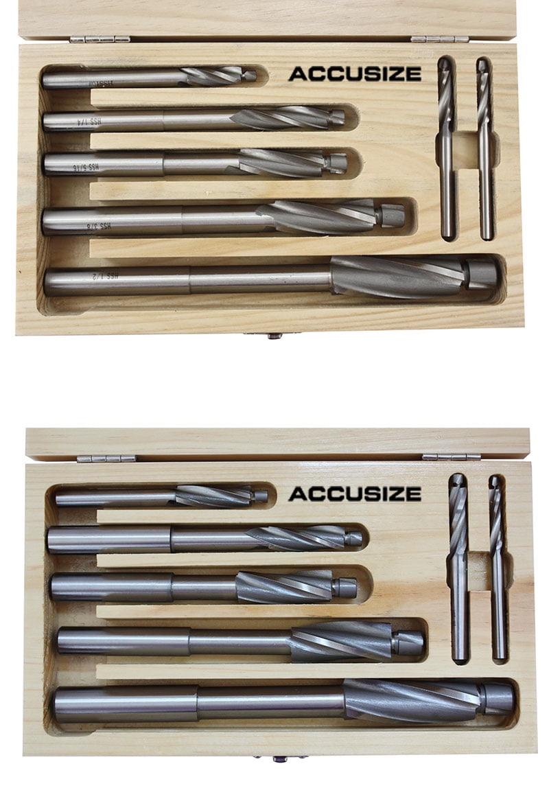 Accusize 14 Pc H.S.S. Premium Counterbore Set 3 Flute Straight Shank ...