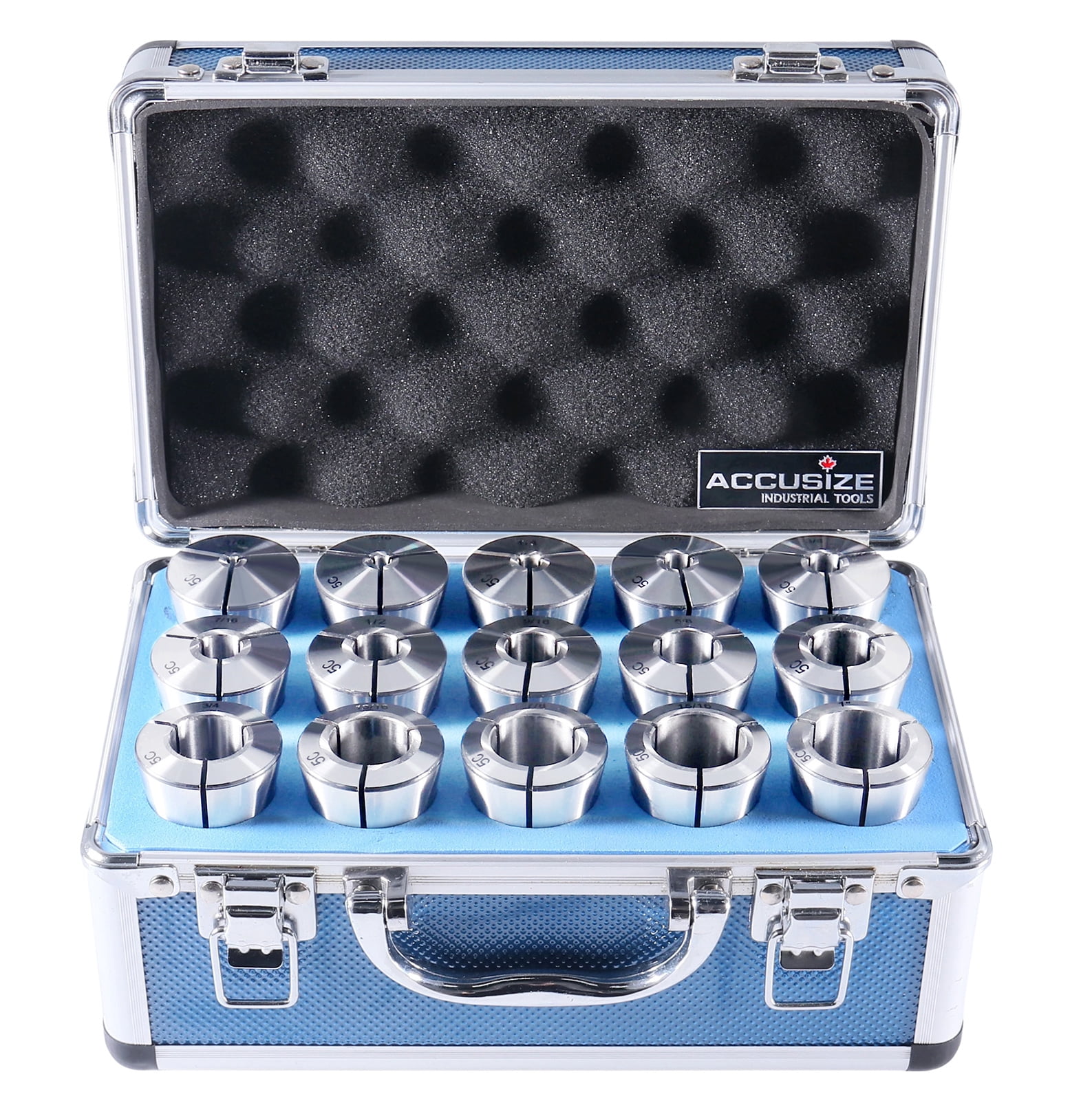 Accusize 15 pcs 1/8-1'' x 16ths 5C Precision Round Collet Set Hardened ...