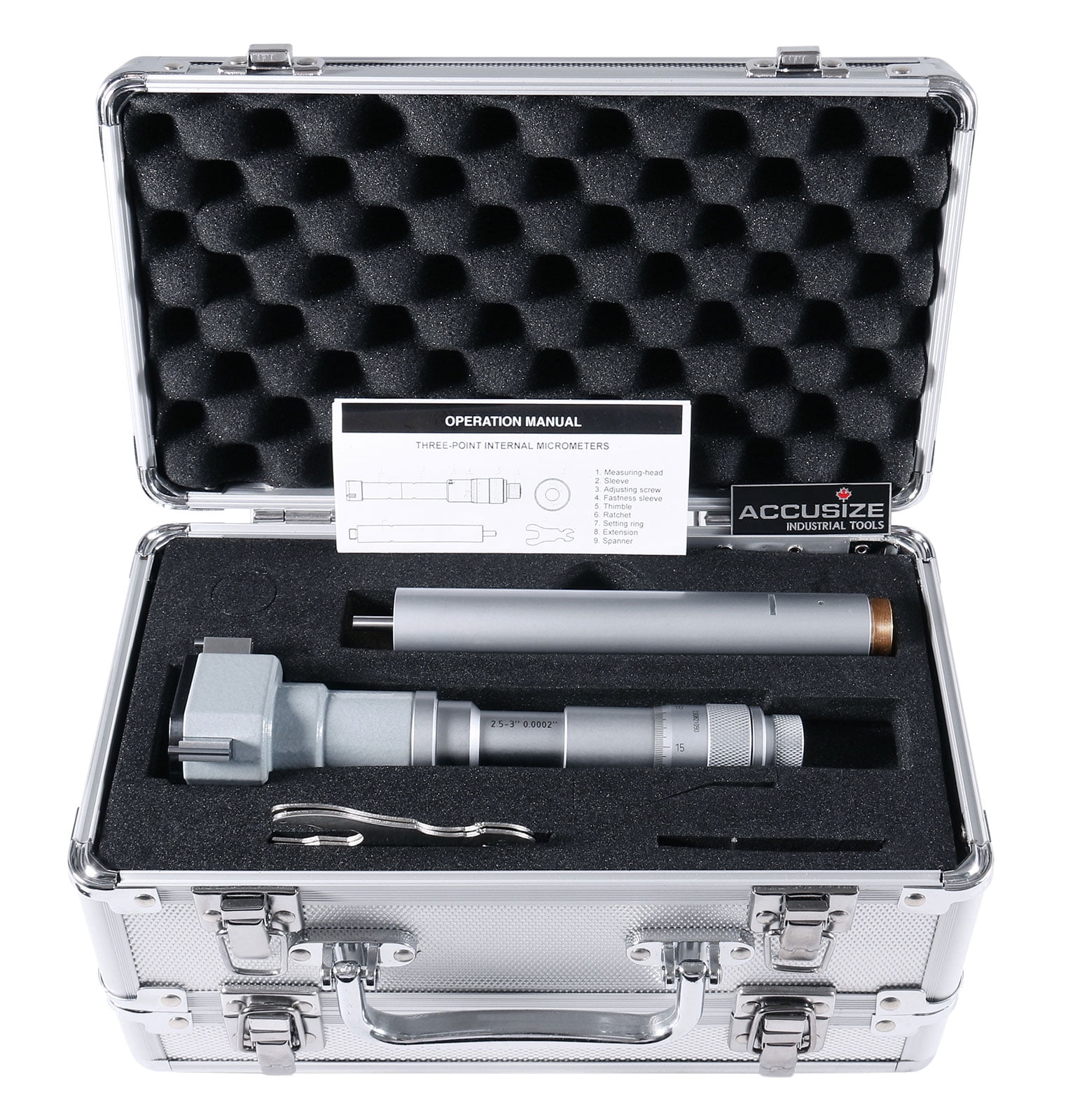 Accusize 2.5'' to 3.0'' Three-Point Internal Micrometer, Ratchet Stop ...