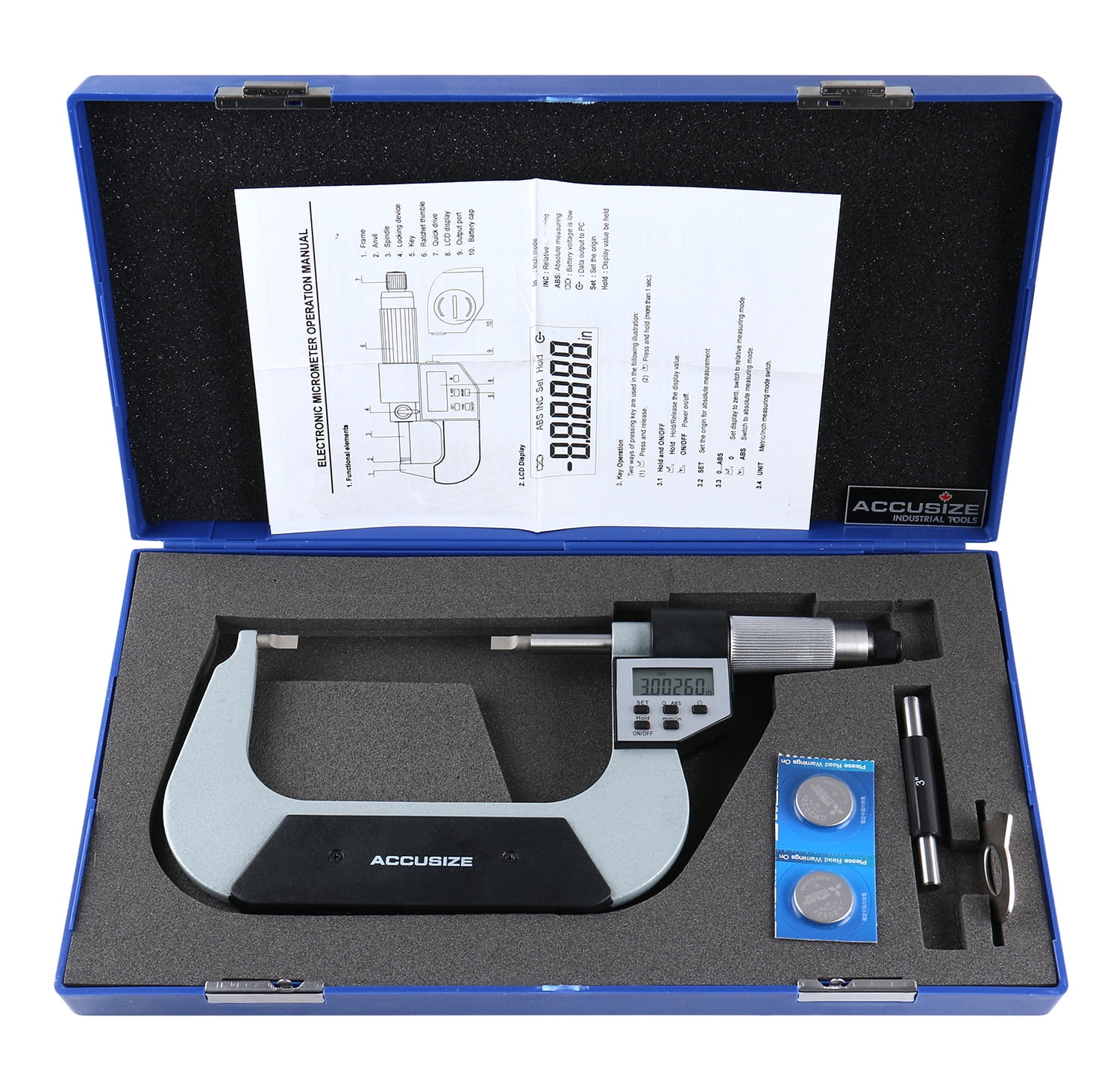 Accusize 2312-4010 Blade Electronic Digital Micrometers, 3-4 in by 0. ...