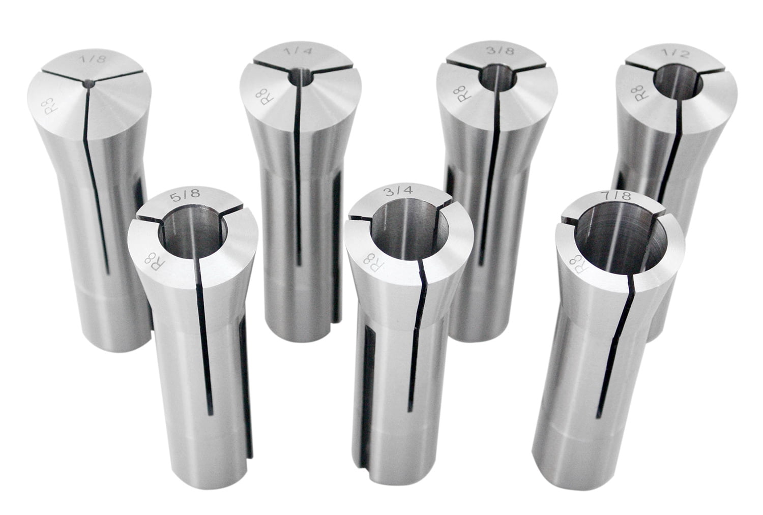 Accusize 7 Pcs, 1/8-7/8'' by 8ths Precision Grade R8 Collets, Hardened and Ground, 0200-0828 ...