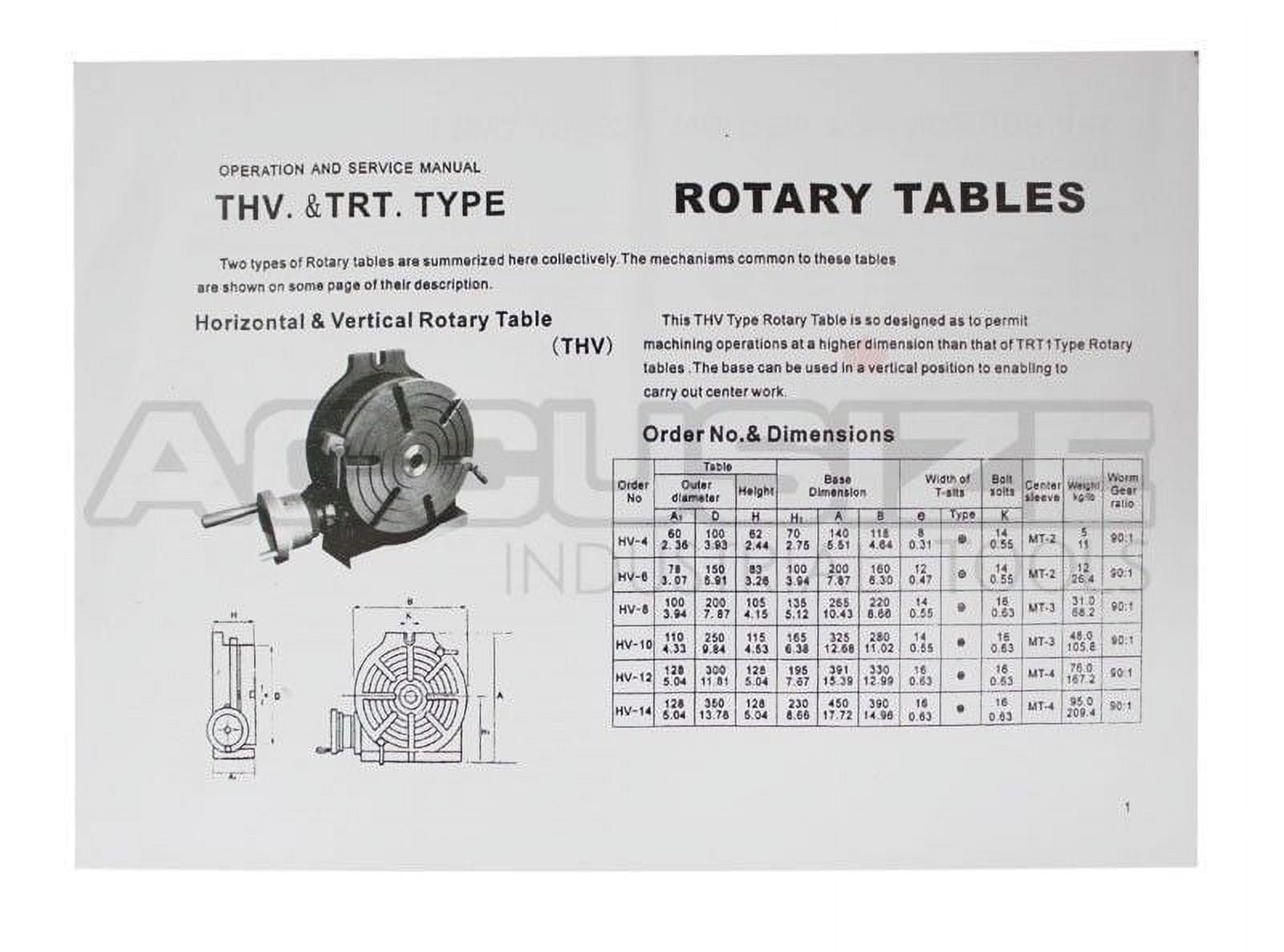 Accusize 8'' Horizontal/Vertical Precision Rotary Table, 5817-4008 ...