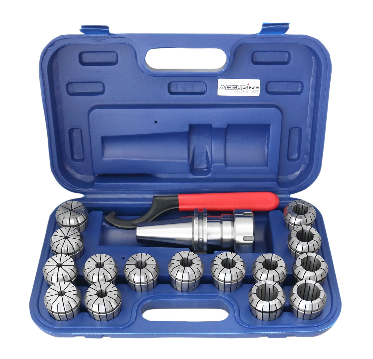 Accusize Cat40 Shank and 15 Pc Er40 Collet Set with Wrench in Fitted ...