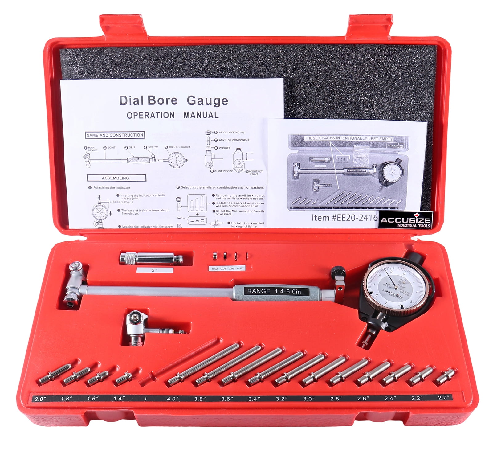 Accusize Dial Bore Gauge, 1.4-6" x 0.0001" Graduation Interval, EE20 ...