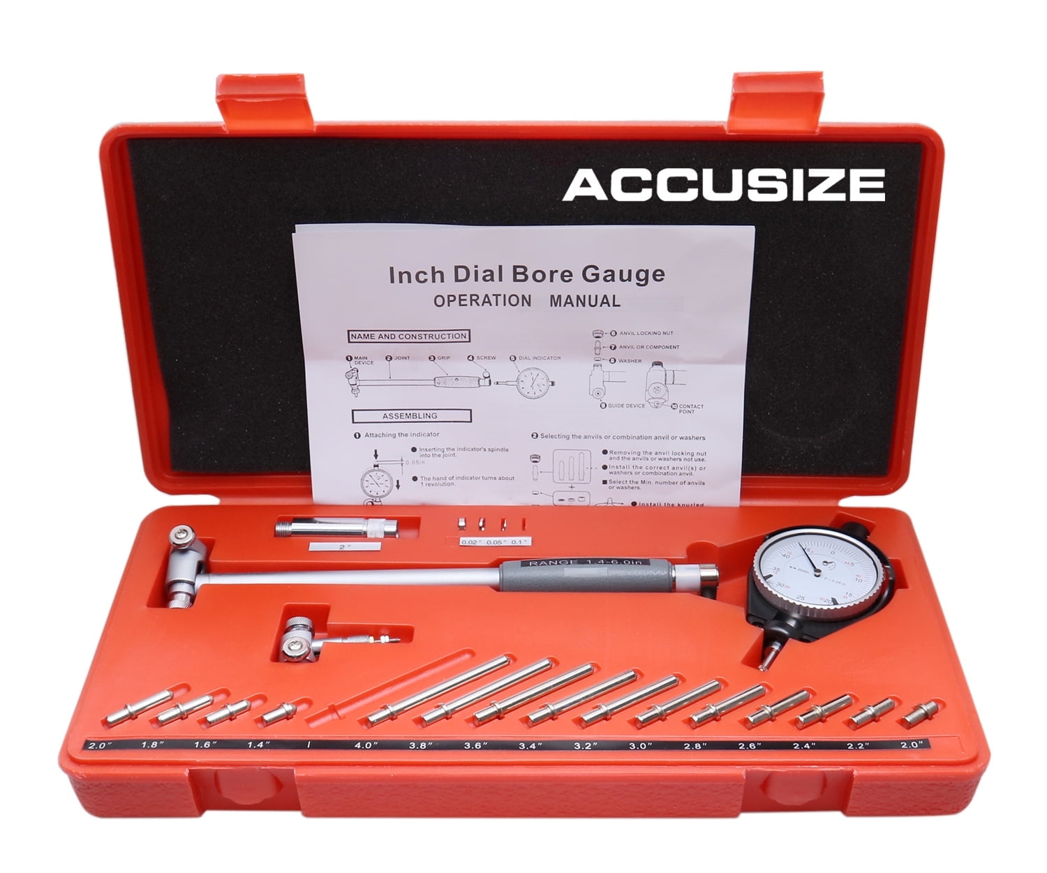 Accusize Dial Bore Gauge Set, 1.4-6 inch Measuring Range, 0.0005 ...