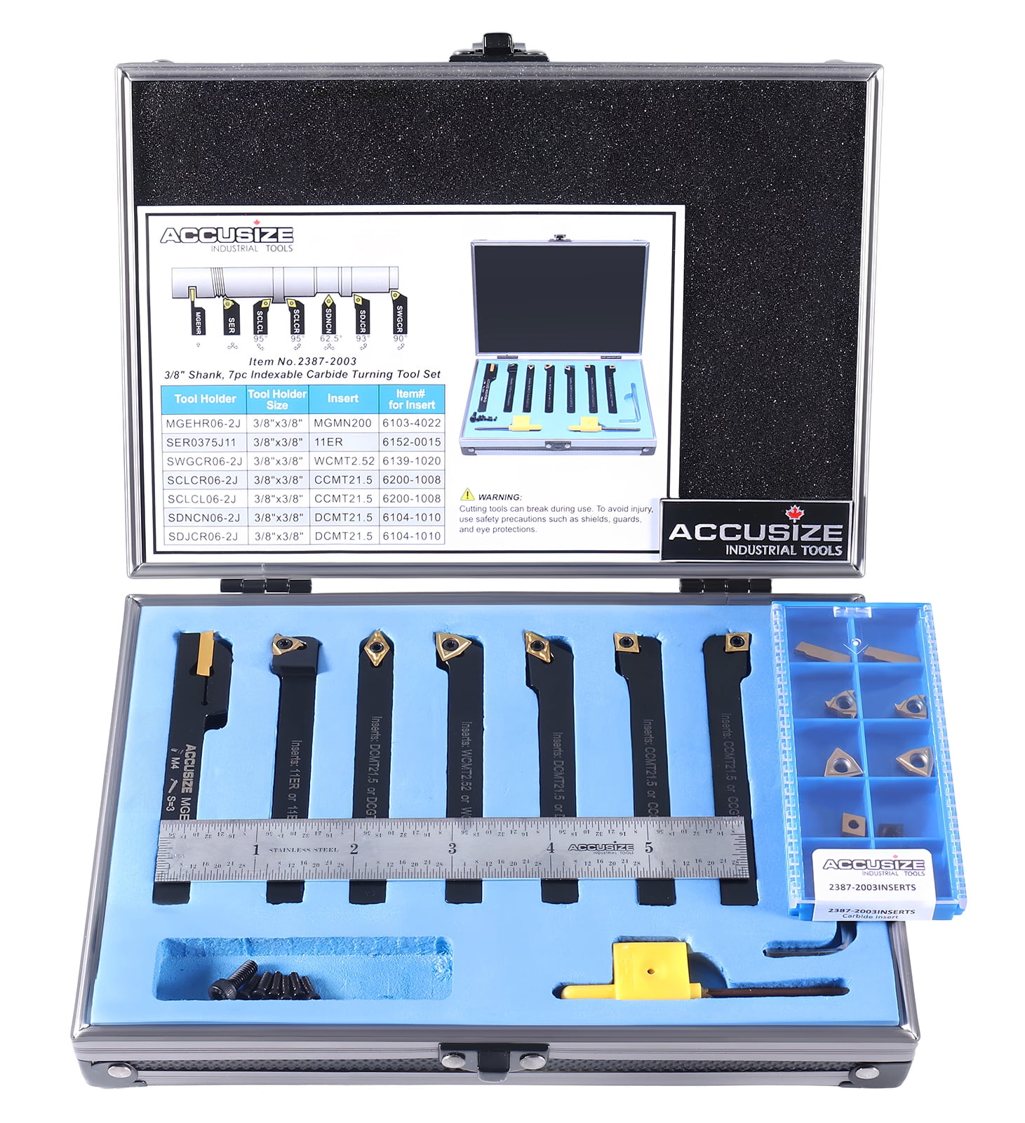 Accusize Industrial Tools 3/8'' Shank 7 Pc Indexable Carbide Turning ...
