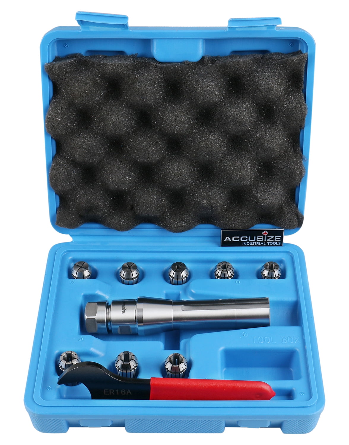 Accusize R8 Shank Plus 8 Pcs Er16 Collet System, 3/32" - 3/8", 1 Wrench ...