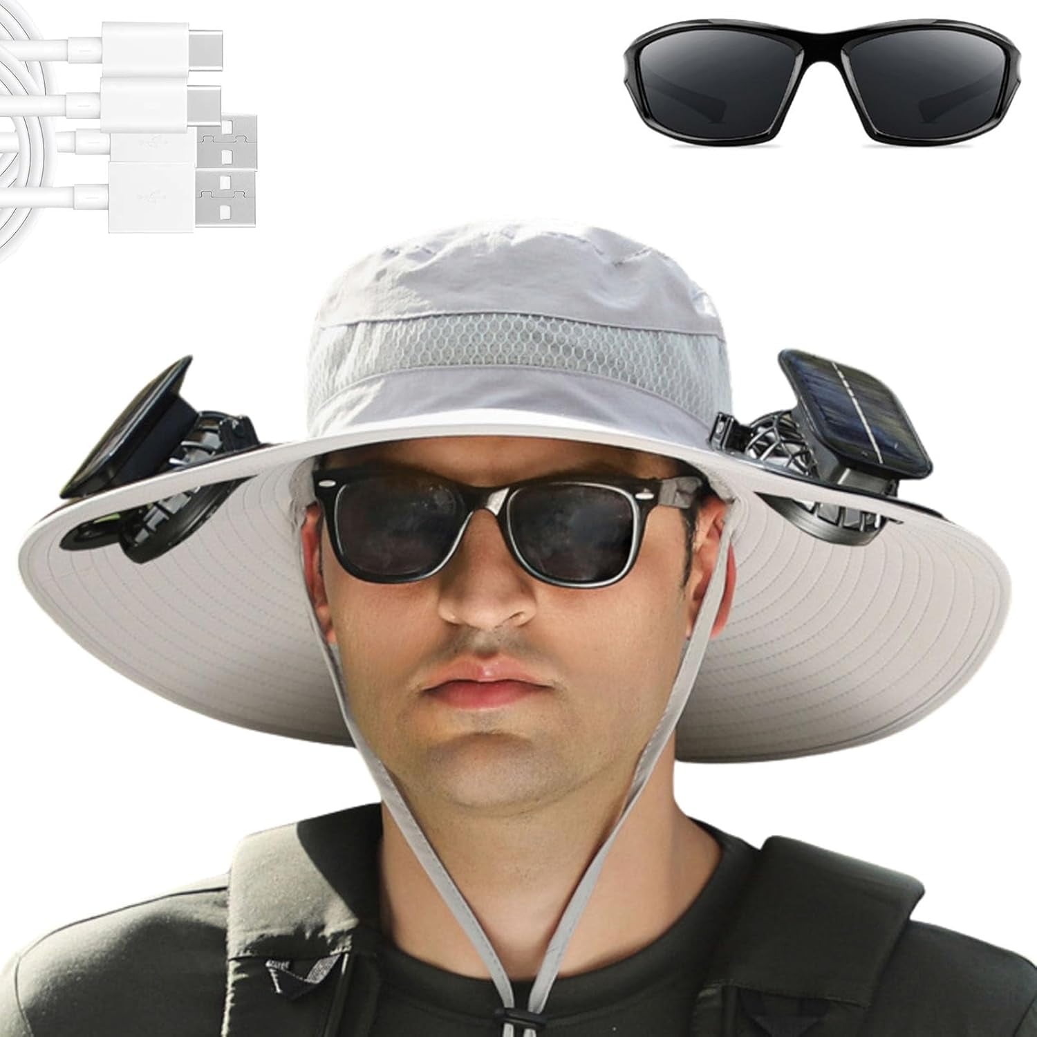 Accustomas Solar Hat, Hat with Fans Solar Power, Removable Solars ...