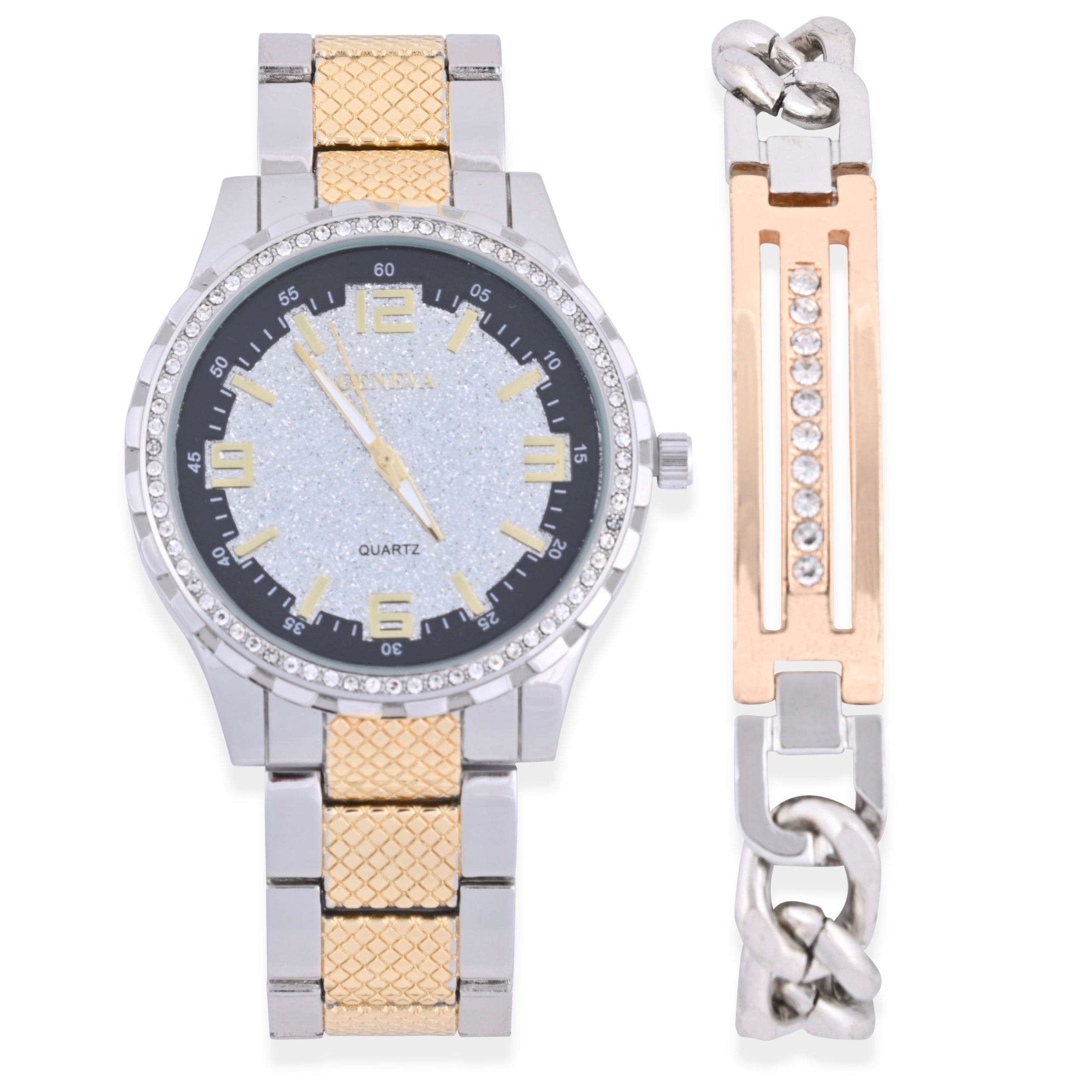 Accutime Analog Mens Watch Set w Matching Bracelet in Silver and Gold ...