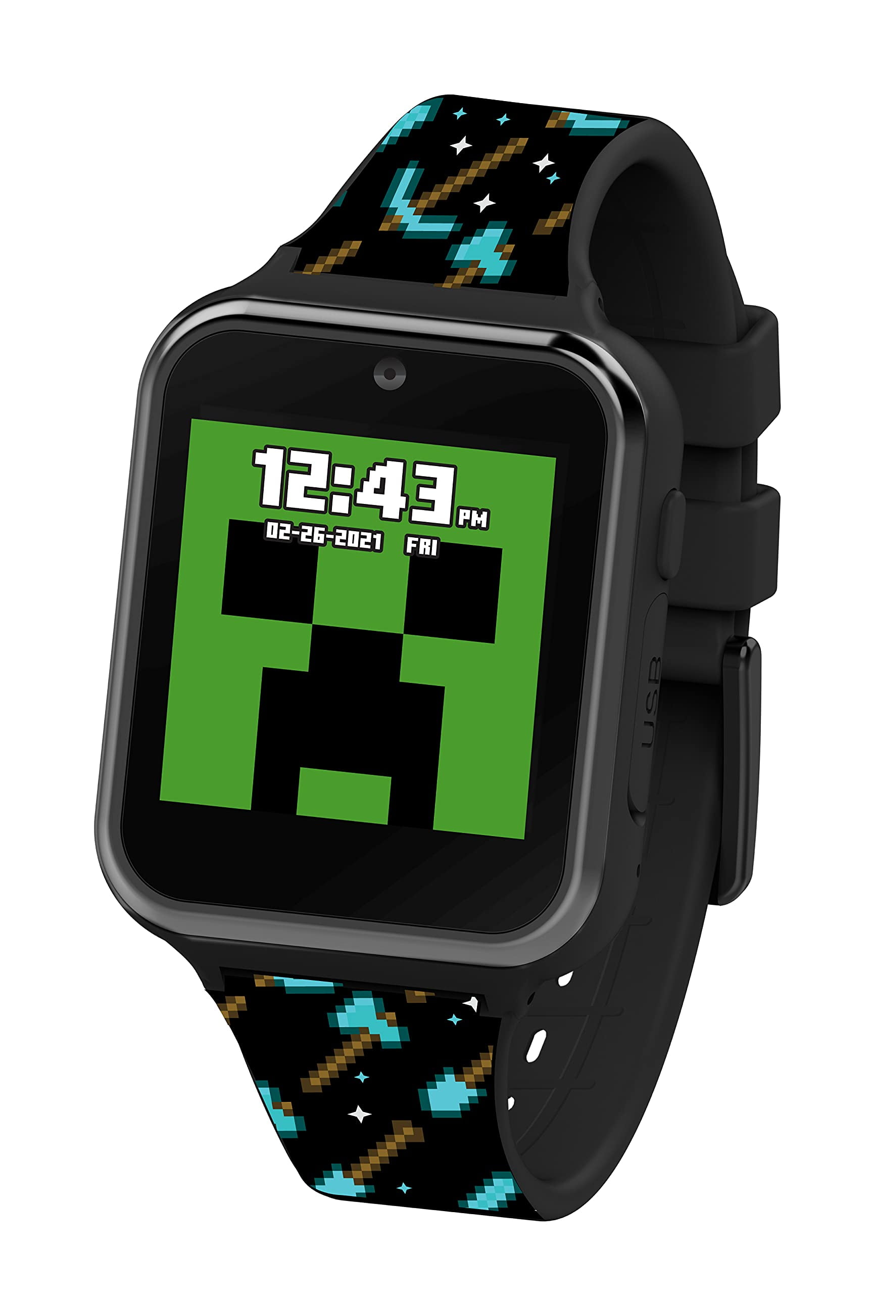 Accutime Minecraft Kids Black Educational Learning Touchscreen Smart ...