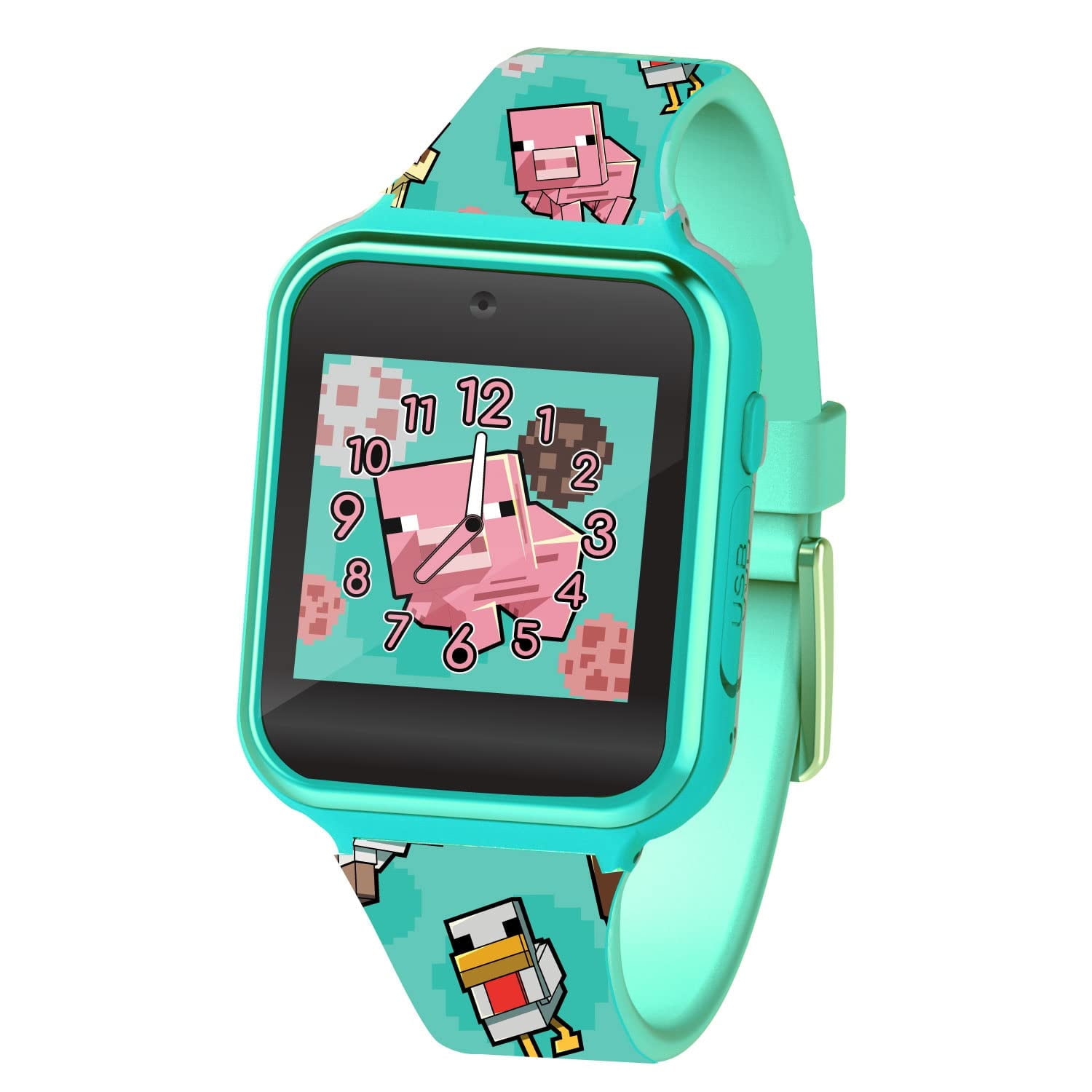 Accutime Minecraft Kids Green & Pink Educational Learning Touchscreen ...