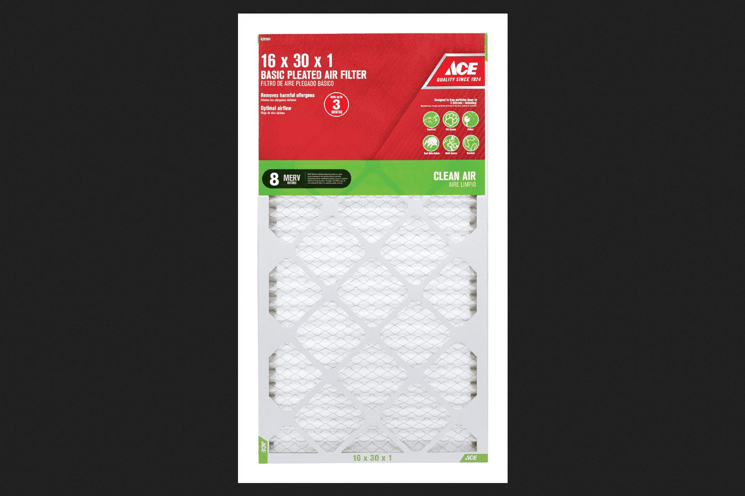 Ace 16 in. W X 30 in. H X 1 in. D Cotton 8 MERV Pleated Air Filter 1 pk ...