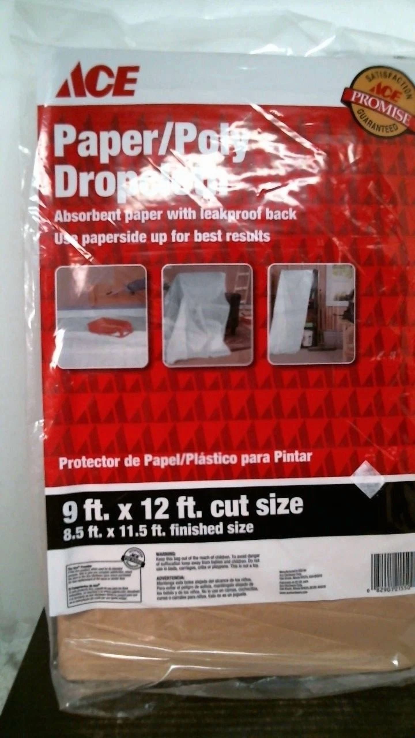 Ace 21550 Paper/Poly Drop Cloth, 9' X 12', Free Shipping - Walmart.com