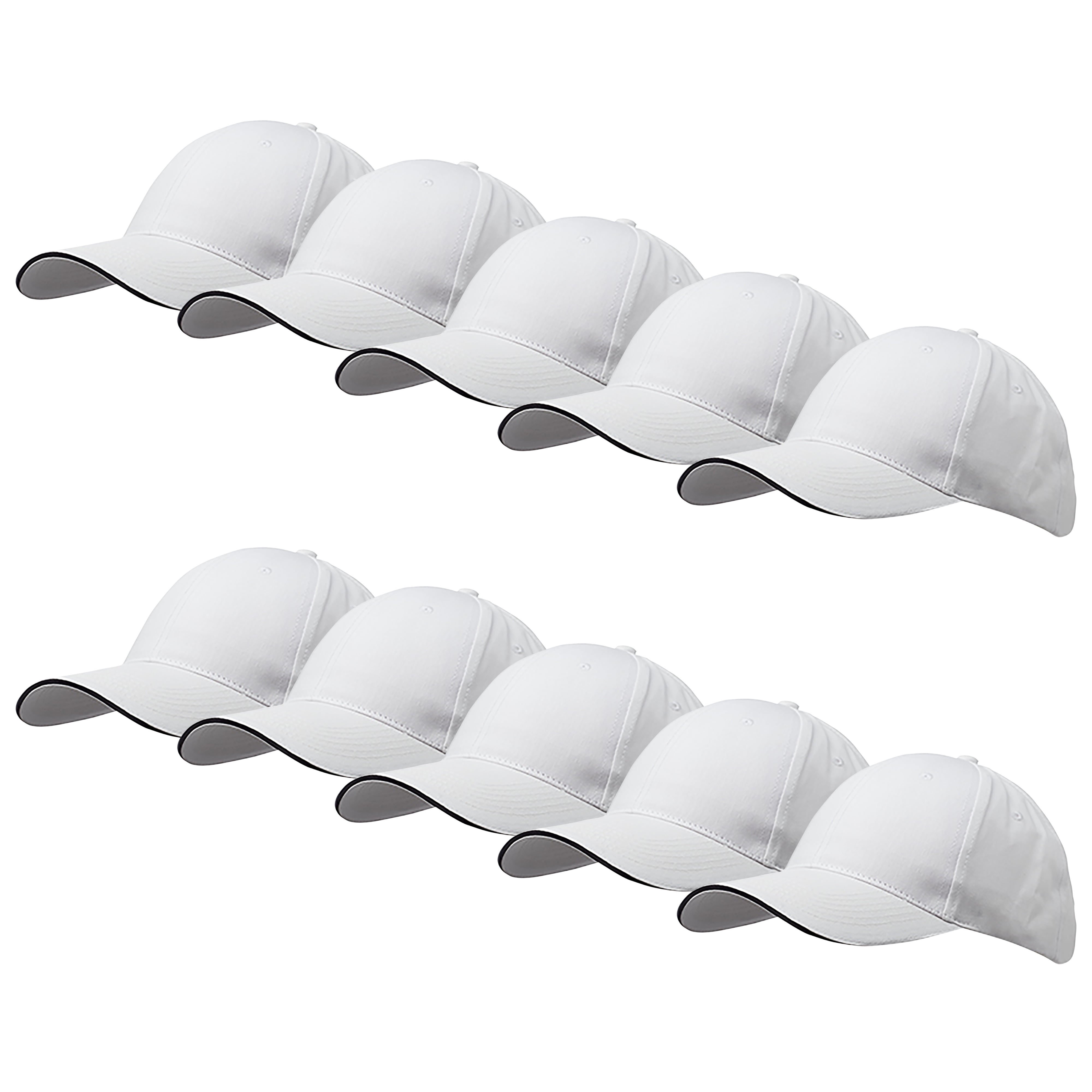 Ace Plain 6-Panel Structured Baseball Caps, 10 Pack, Blank White, 100% ...