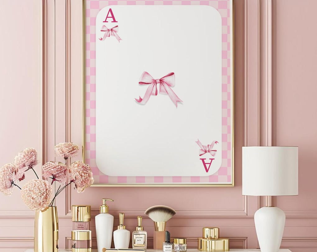 Ace Of Bows Pink Aesthetic Wall Art - Printable Poster For Coquette ...