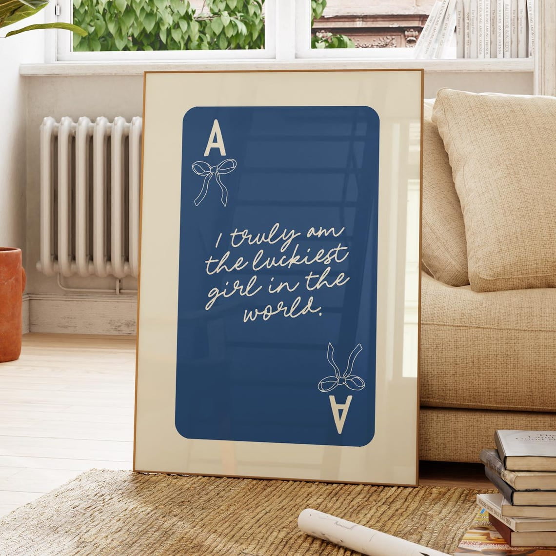 Ace Card Lucky Girl Syndrome Print Blue Ace Bow Card Preppy Wall Art ...