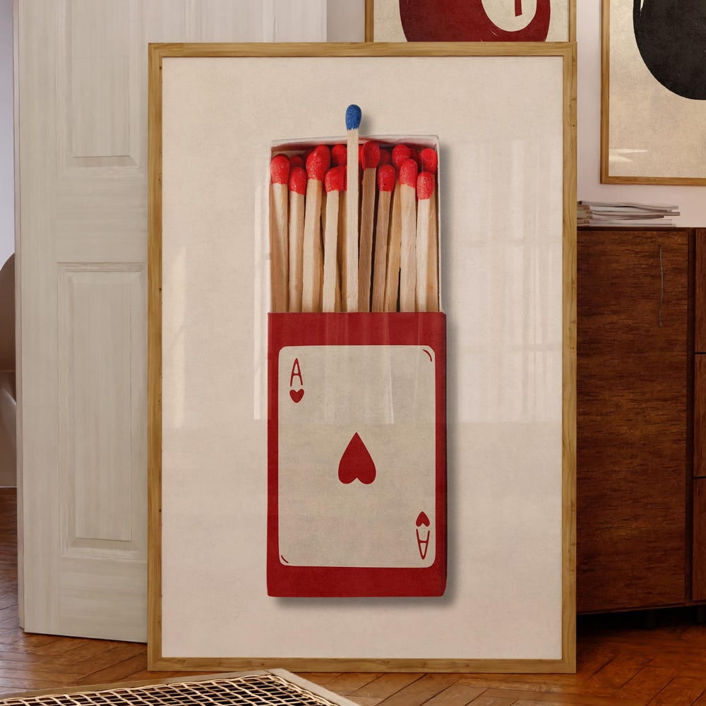 Ace Card Matchbox Wall Art - Printable Retro Print, Vintage Playing ...