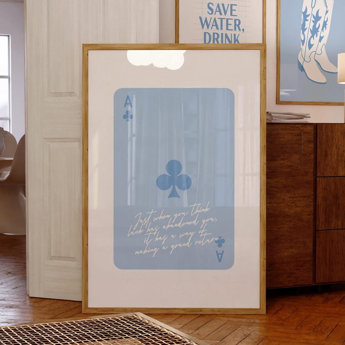 Ace Card Print - Lucky Girl Blue Coastal Art Unframed Paper Print ...
