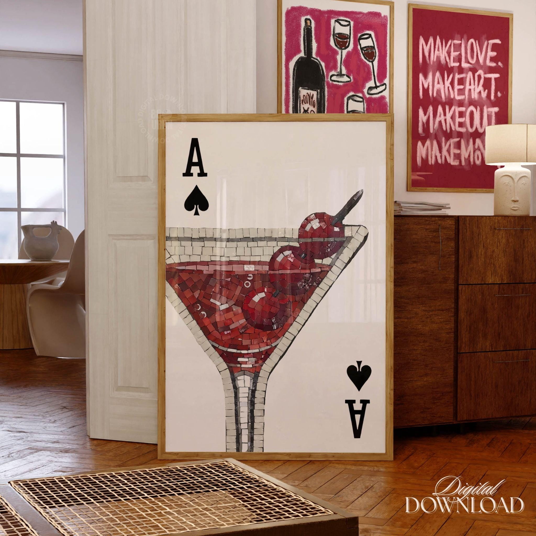 Ace Cherry Martini Print Red Extra Dirty Mosaic Martini Cocktail Poster ...