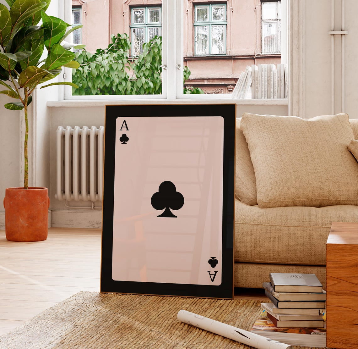 Ace Of Clovers Print, Black Ace Card Print, Retro Playing Card Poster ...