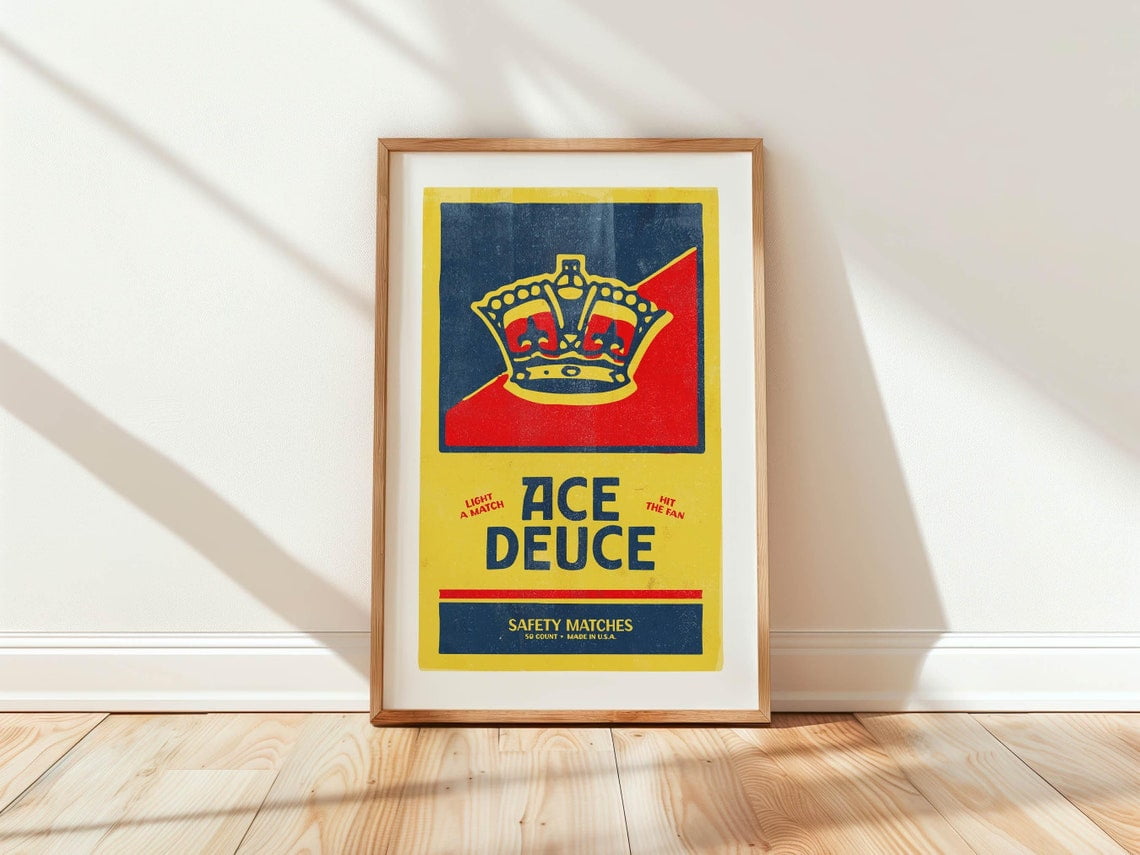 Ace Deuce Print Funny Bathroom Art Retro Bathroom Wall Decor Match Box Poster Toilet Humor ...