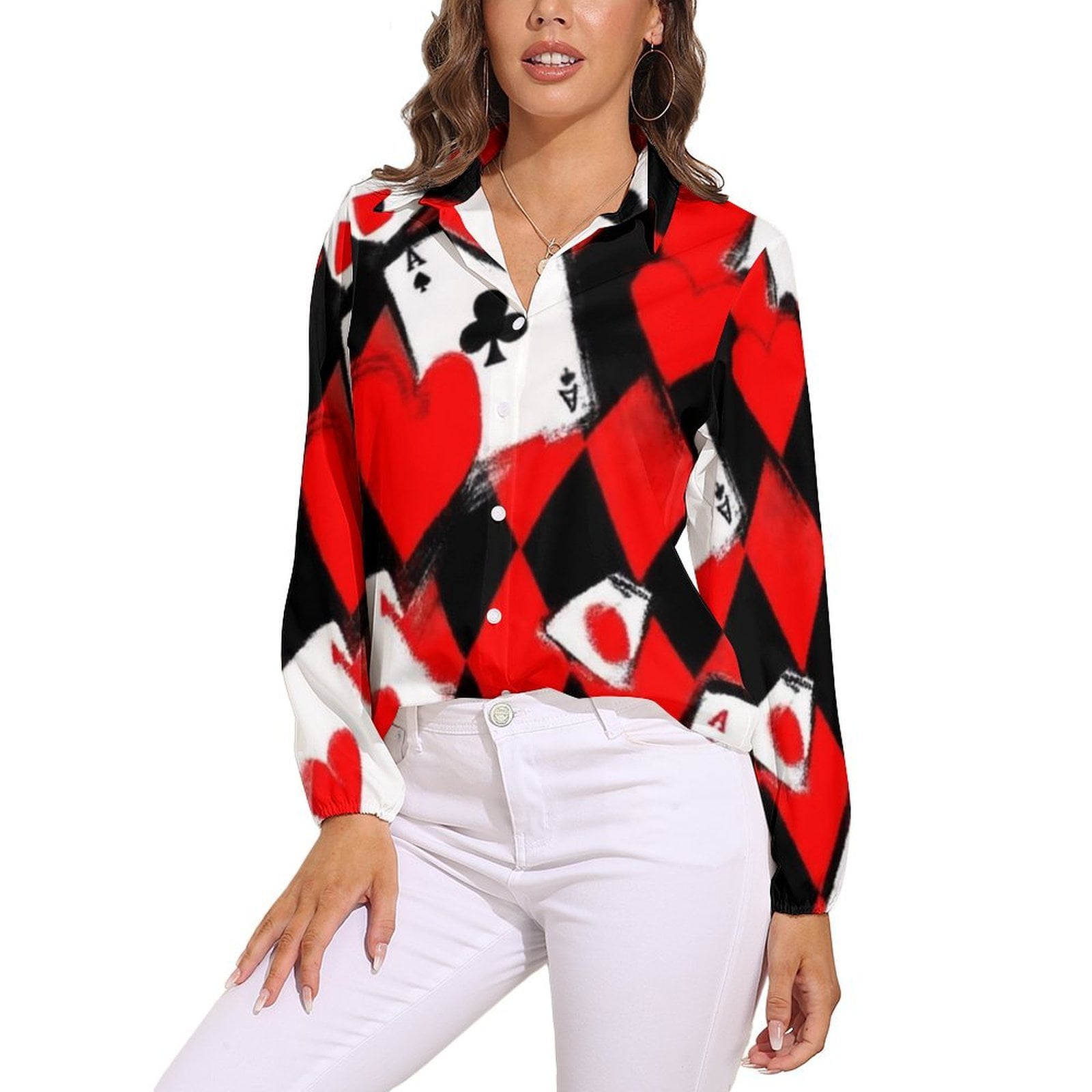 Ace Hearts Clubs Diamonds Pattern Vntage Casual Long Sleeve Shirt ...